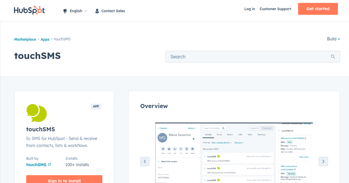 touchSMS - App for HubSpot | HubSpot