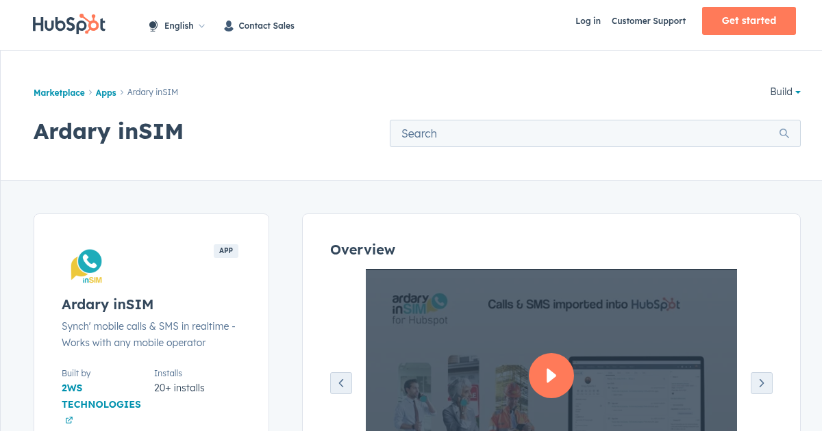 Ardary inSIM - Calling App for HubSpot | 2WS TECHNOLOGIES