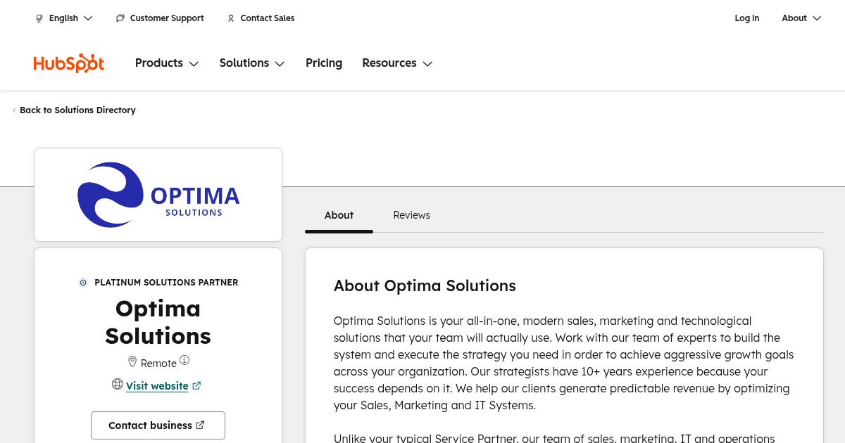 Optima Solutions Agency Services & Qualifications | HubSpot