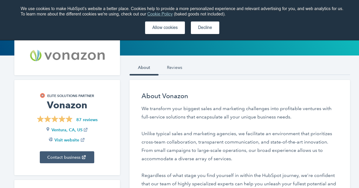 Vonazon Agency Services & Qualifications | HubSpot